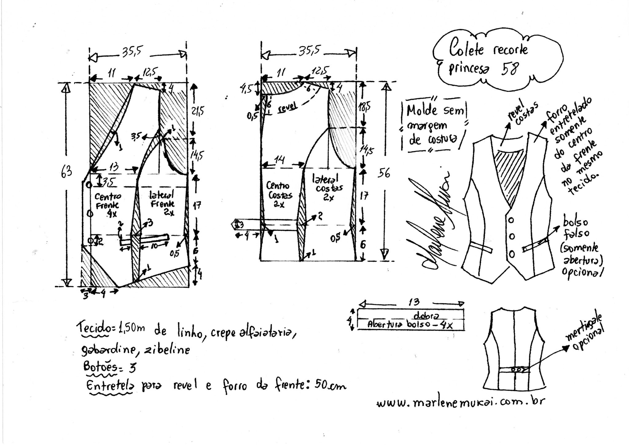 Colete com recorte princesa - Marlene Mukai