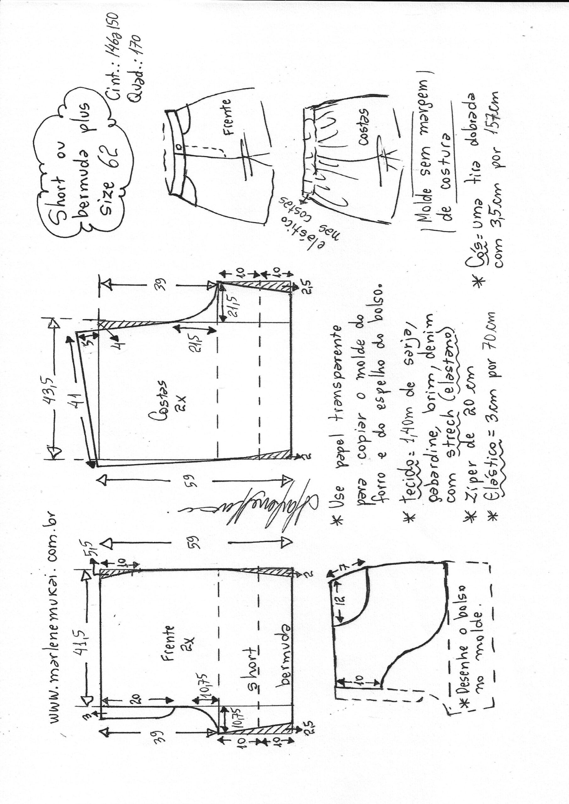 Short ou bermuda com elástico nas costas plus size - Marlene Mukai